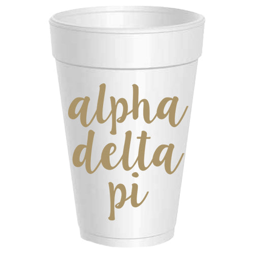 Alpha Delta Pi - AΔΠ - Gold Script Styrofoam Cups - 25 pack – Sassy Cups LLC